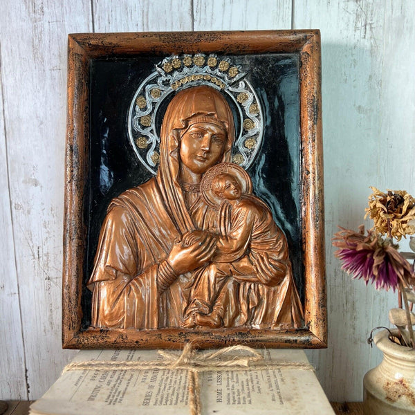 Bronzed Pottery Virgin Mary Perceptual Relief Iconographic Sculpture ...